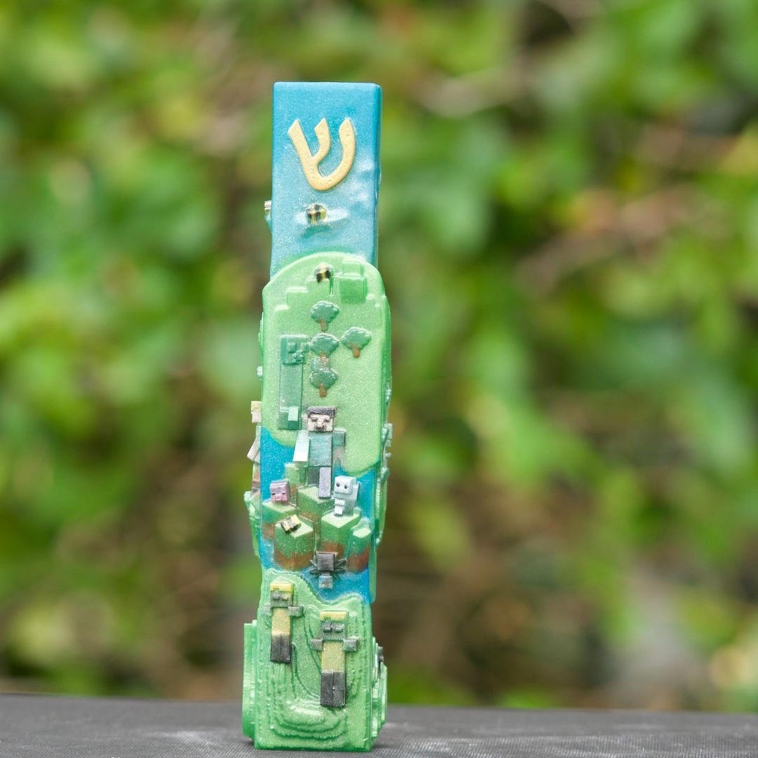 Minecraft Inspired Mezuzah Cover – Handmade Resin Judaica Case, Jewish ...