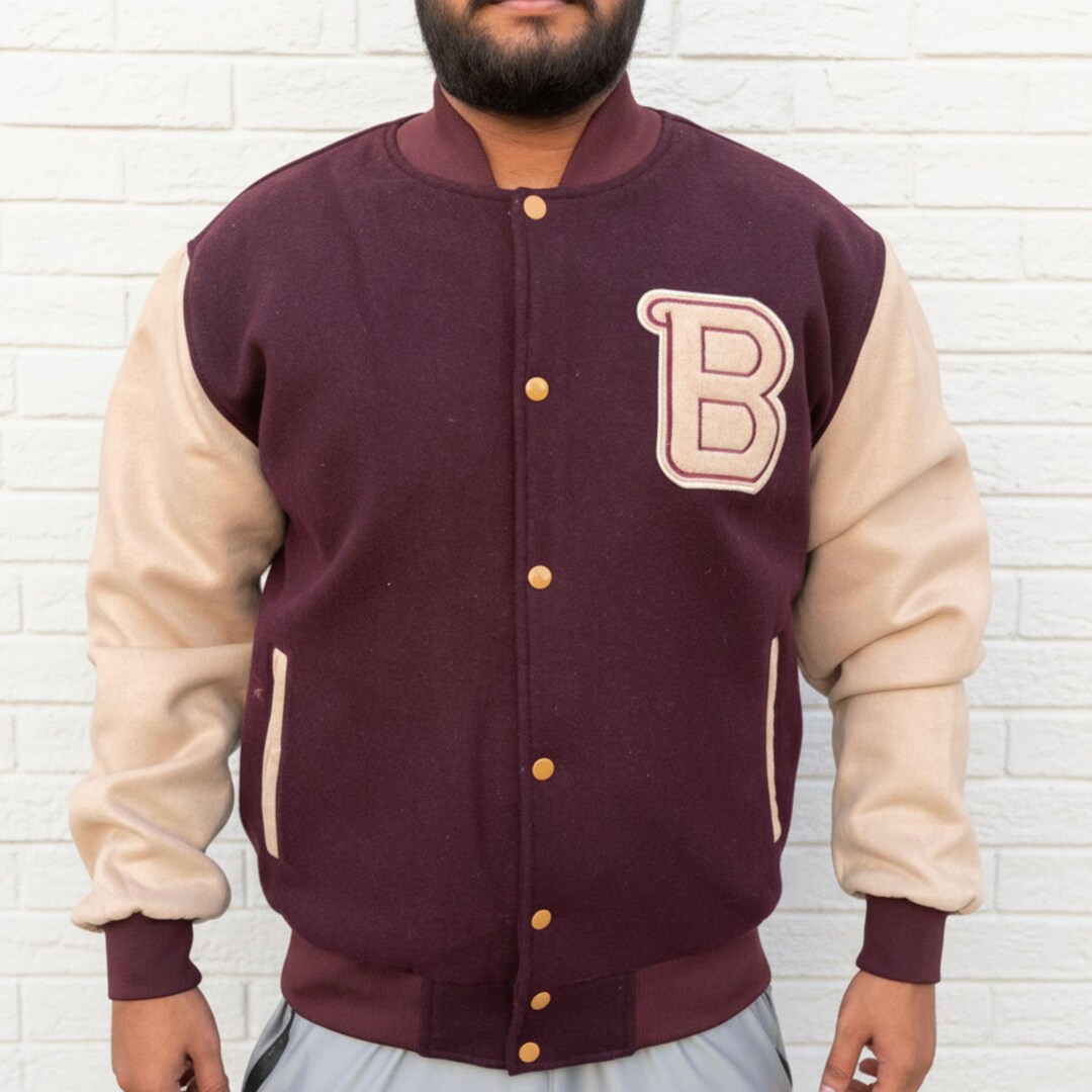 Men's Brown Wool Varsity Jacket Letter B Logo Patch, Retro Style - Etsy