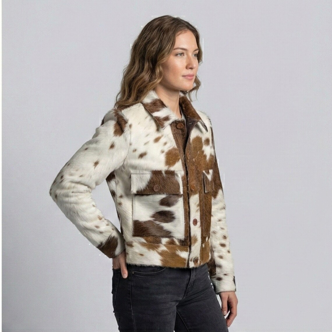 Cow Print Hair on Hide Jacket Brown and White Pony Hair Coat - Etsy