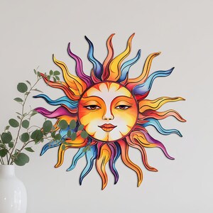 Colorful Sun Face Metal Wall Art - Bohemian Outdoor Garden Decor ...