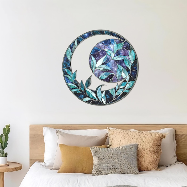 Crescent Moon Metal Wall Art – Celestial Leaf Decor – Boho Outdoor ...