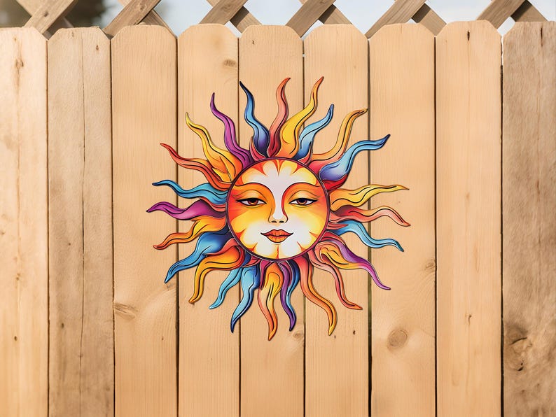 Colorful Sun Face Metal Wall Art - Bohemian Rainbow Sun Wall Decor ...