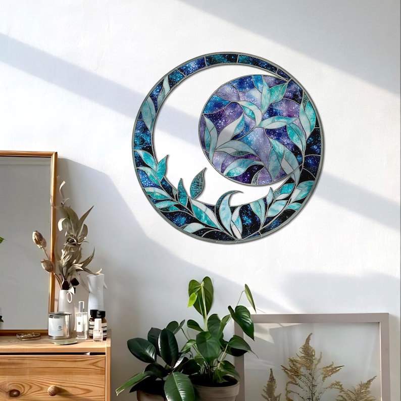 Crescent Moon Metal Wall Art – Celestial Leaf Decor – Boho Outdoor ...