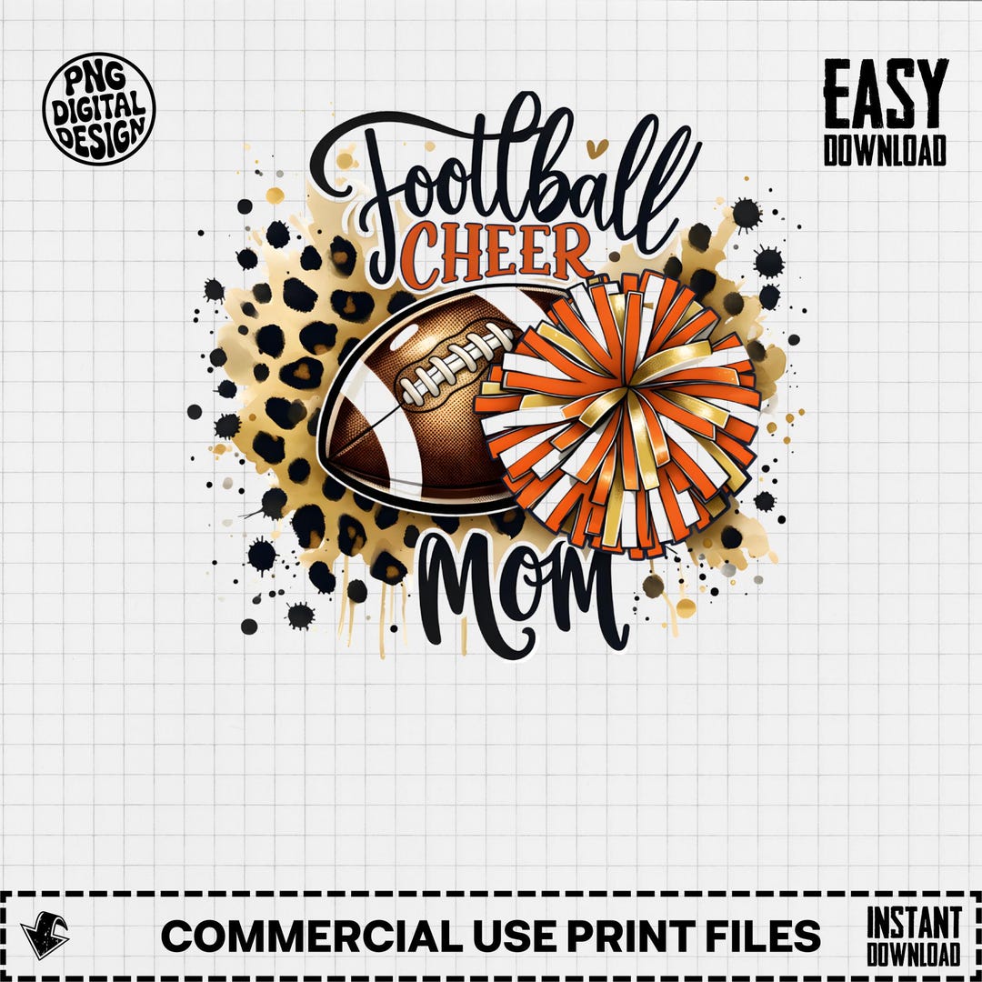 Orange and Gold Cheer Football Mom PNG Cheer Football Design Digital ...