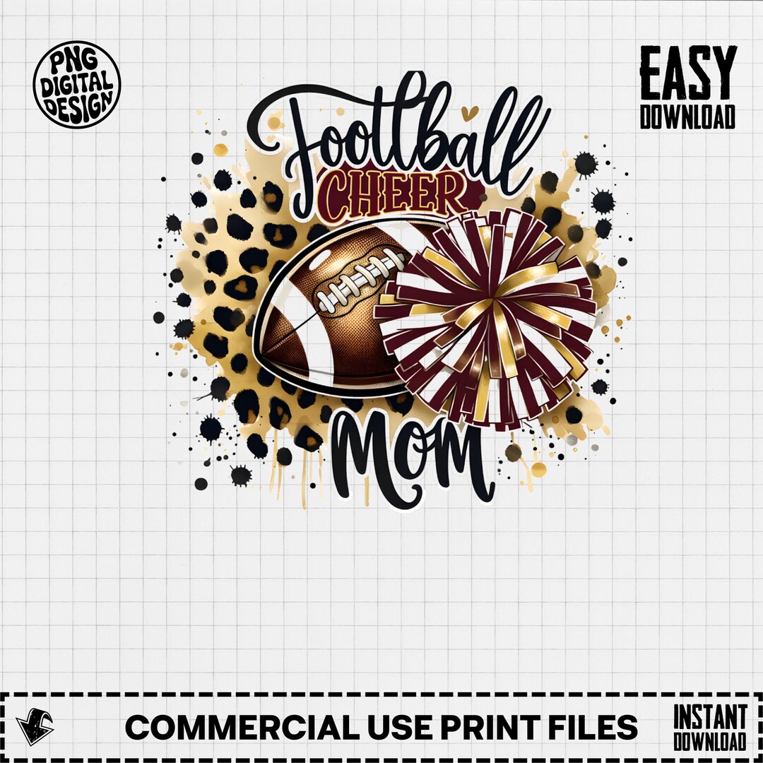 Maroon and Gold Cheer Football Mom PNG Cheer Football Design Digital ...