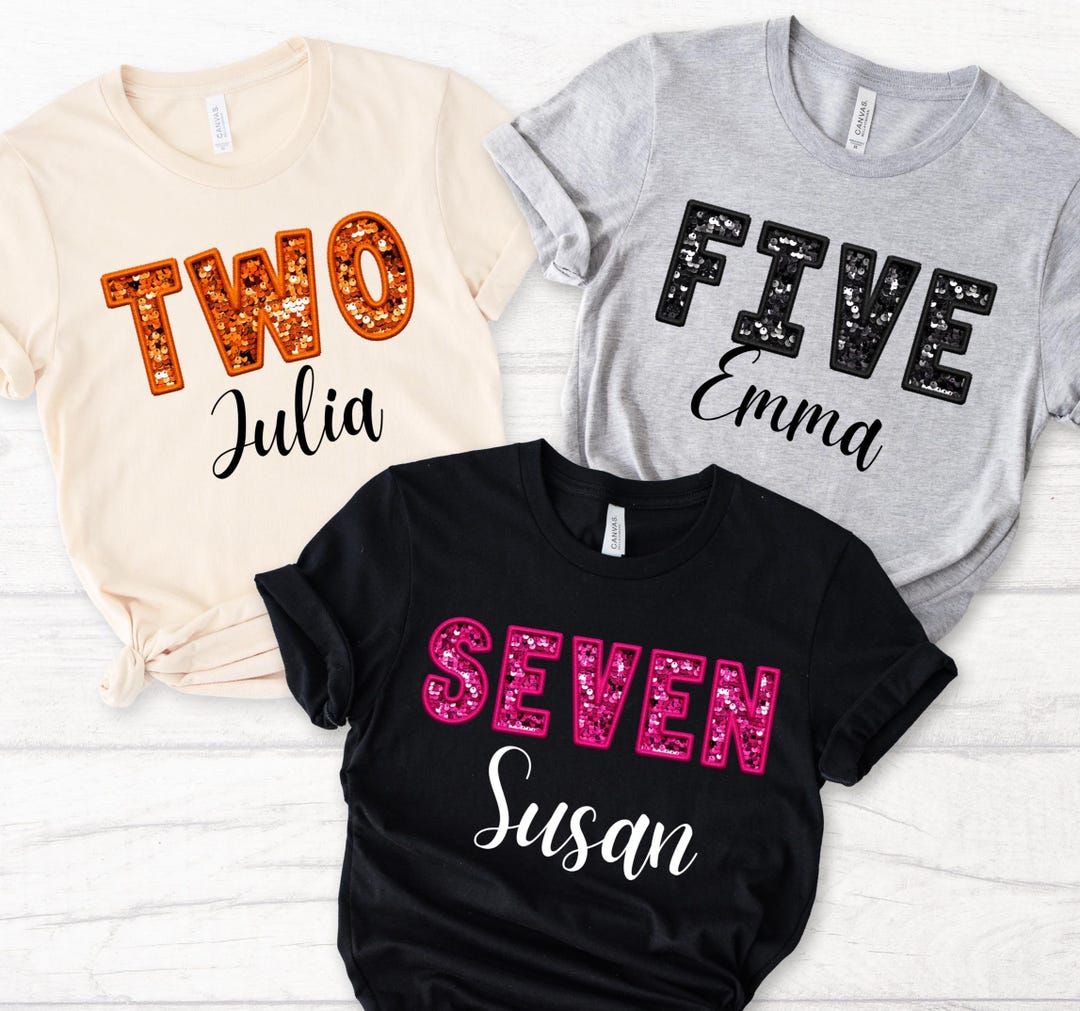 Custom Birthday Number Shirt: Faux Sequin, Personalized Names - Etsy