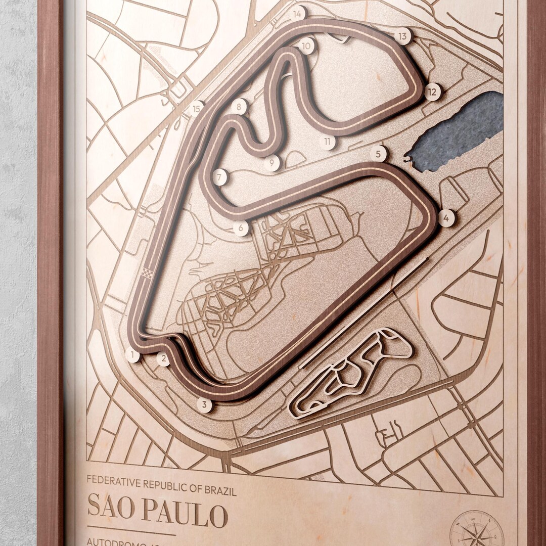 Interlagos Circuit Wooden Track Map – 3D Racing Wall Art – Sao Paulo ...
