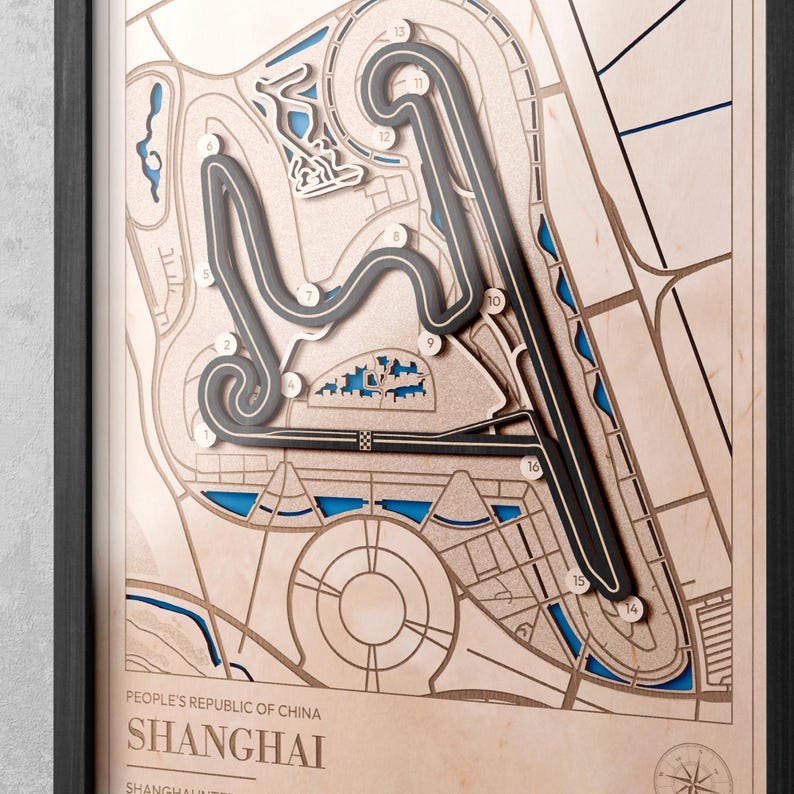 SHANGHAI Race Track 3D Wooden Map – SAIC Circuit Wall Art – Motorsport ...