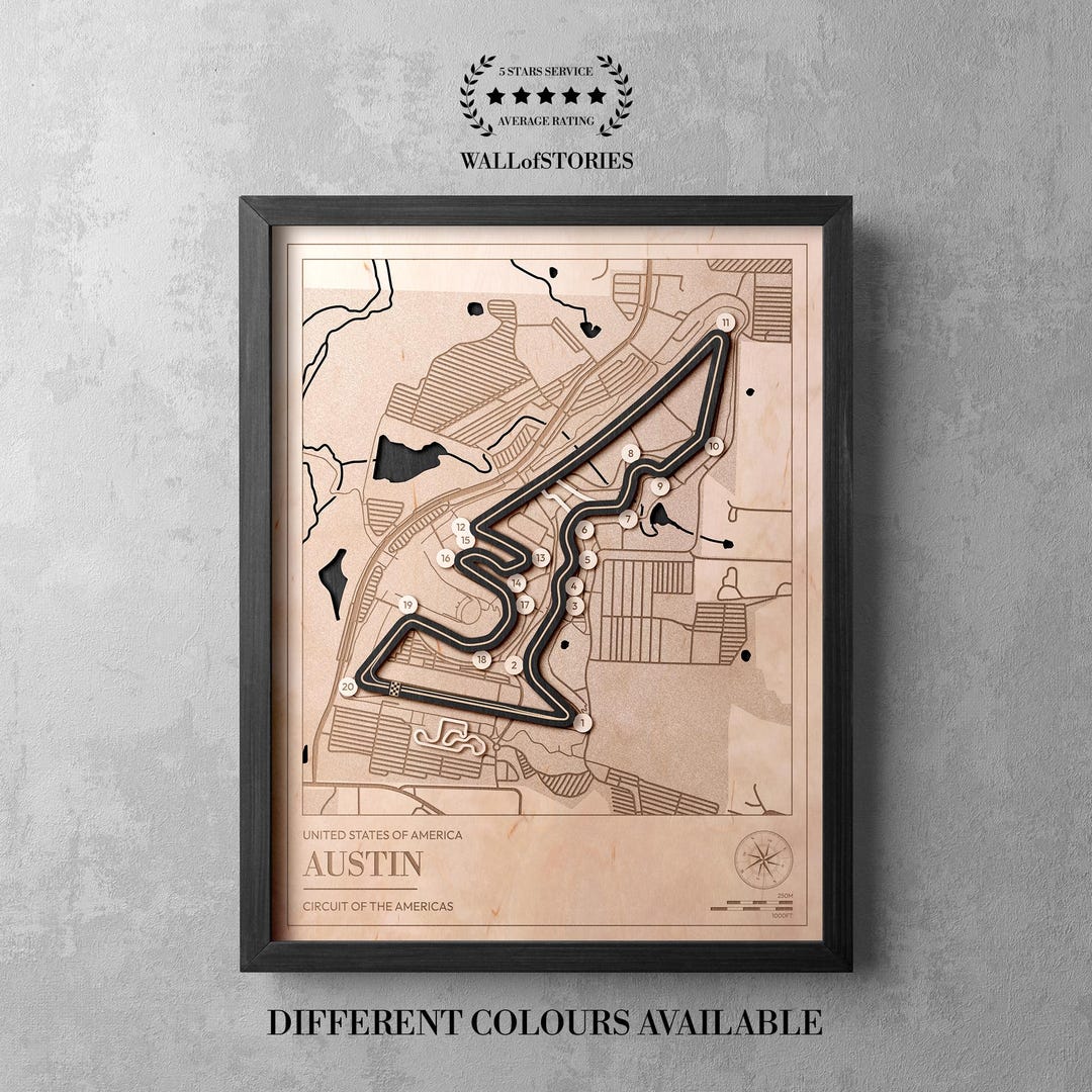 AUSTIN Race Track Wall Art – Personalized Circuit of the Americas Map ...