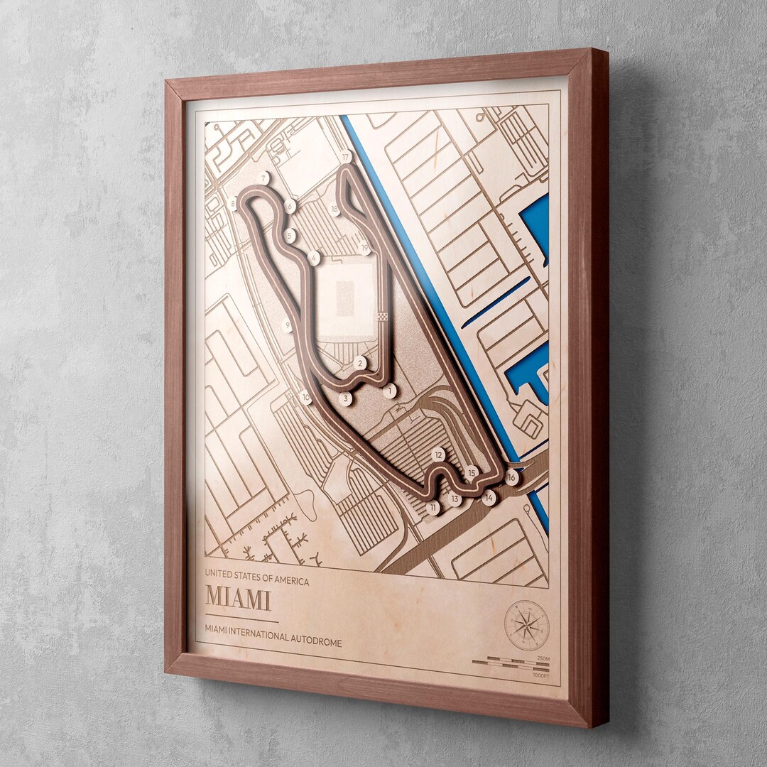 F1 Circuit Map - MIAMI - International Autodrome GP 3D Wooden Track Map ...