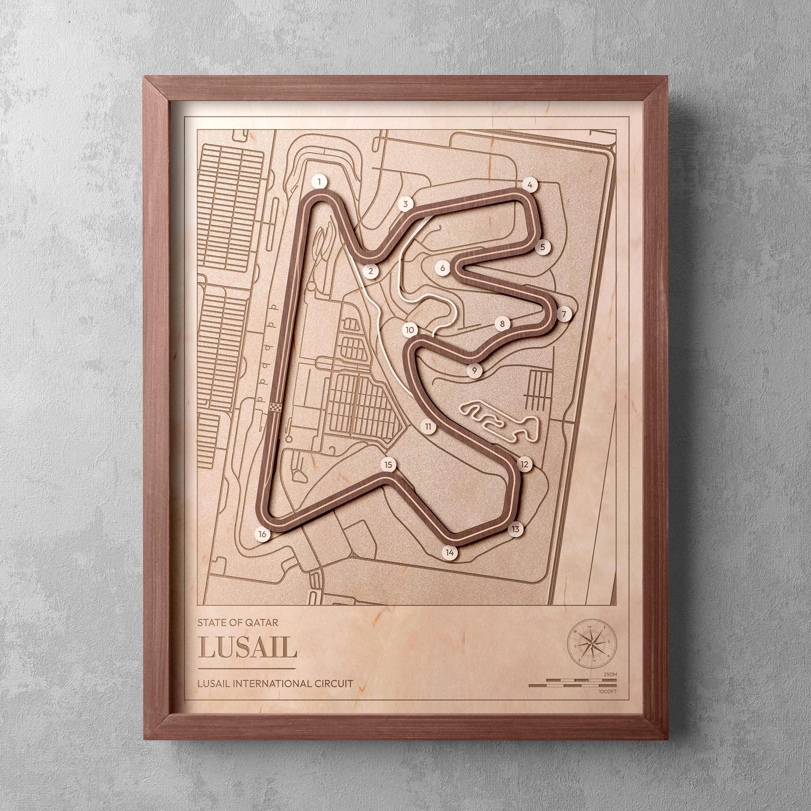 LUSAIL Race Track Wall Art – Personalized Wooden Circuit Map – Qatar ...