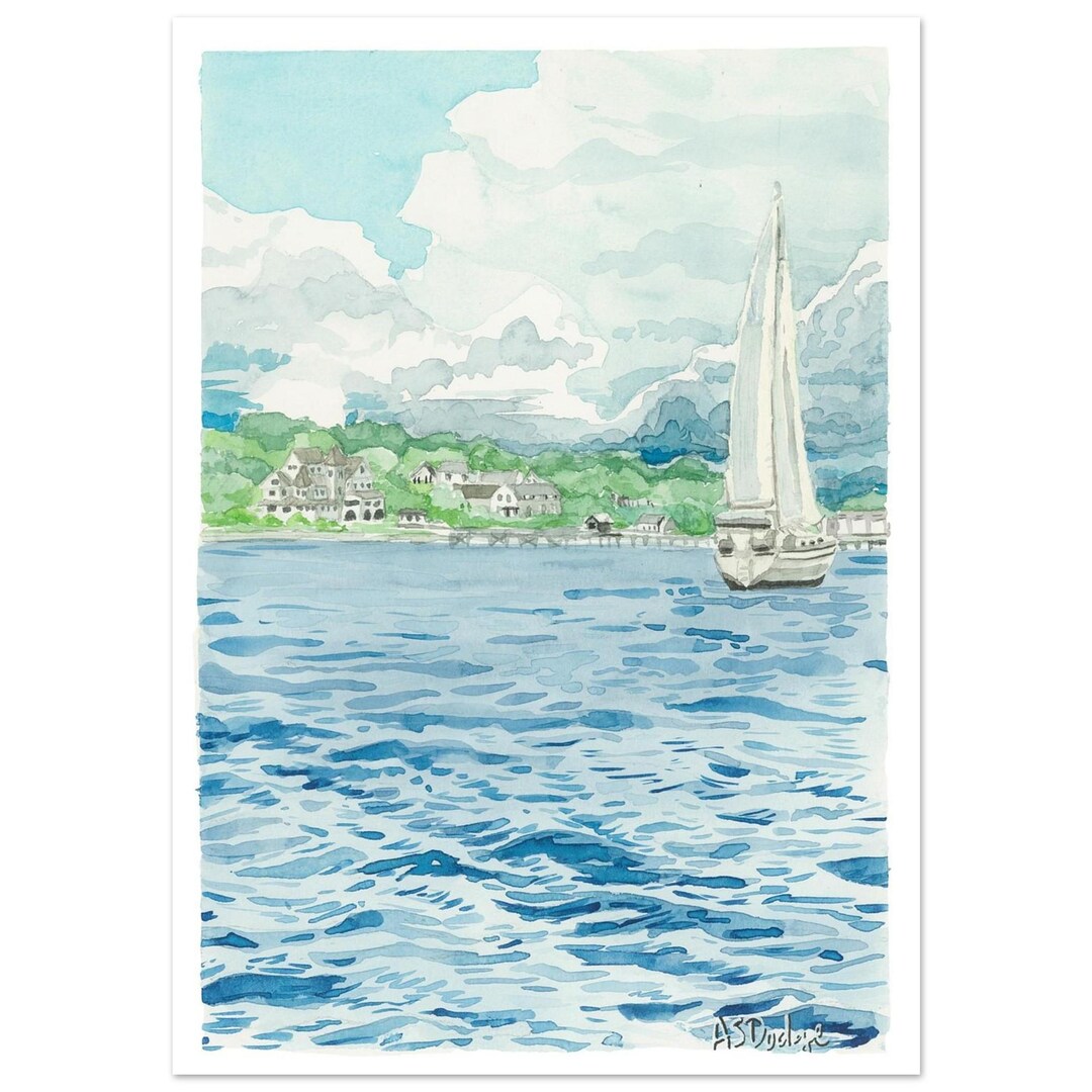 Salt + Sky | Sailboat & Billowing Clouds Watercolor Art Print ...