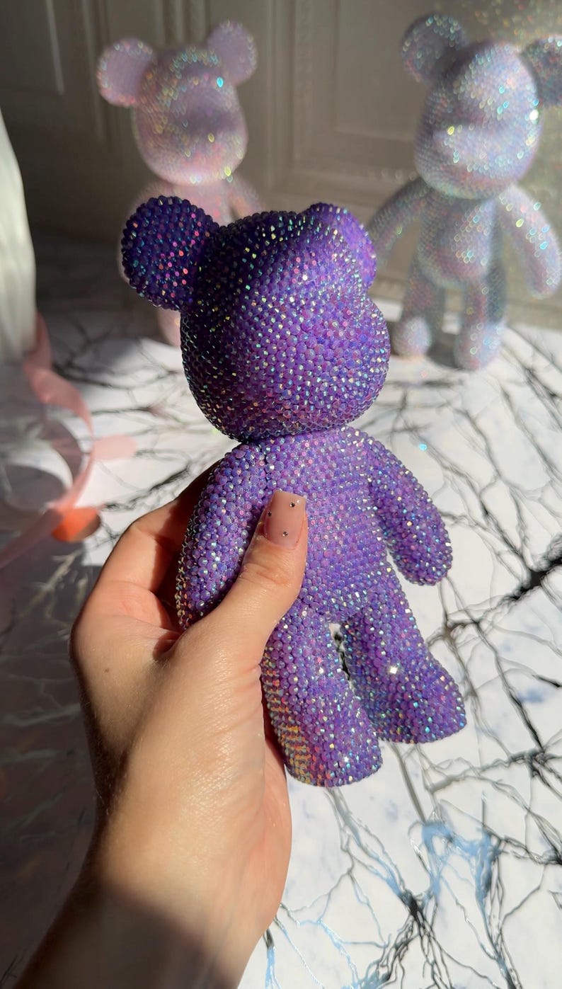 Rhinestone Crystal Teddy Bear, Handmade Bling Decor, Sparkling ...