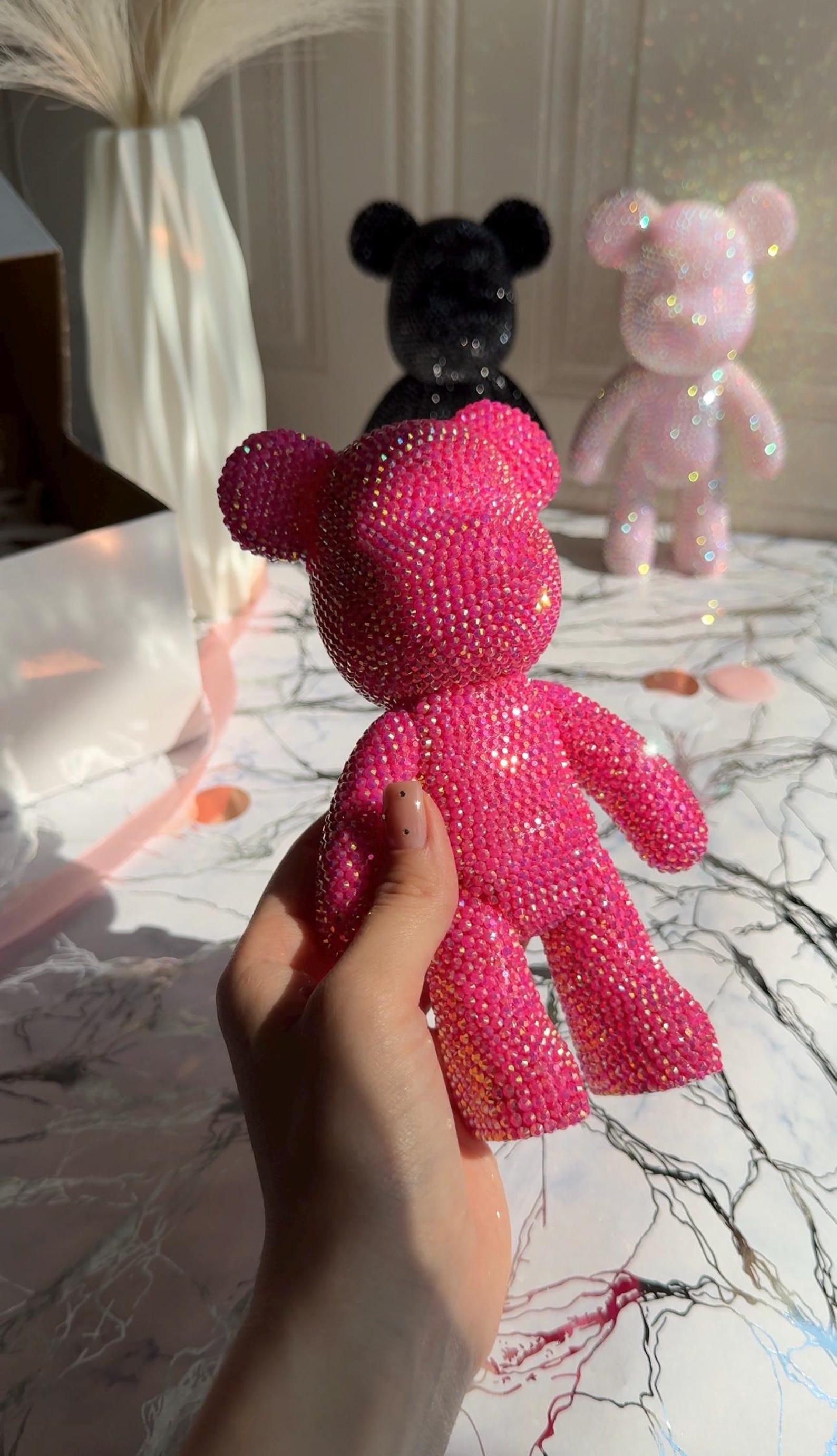 Rhinestone Crystal Teddy Bear, Handmade Bling Decor, Sparkling ...