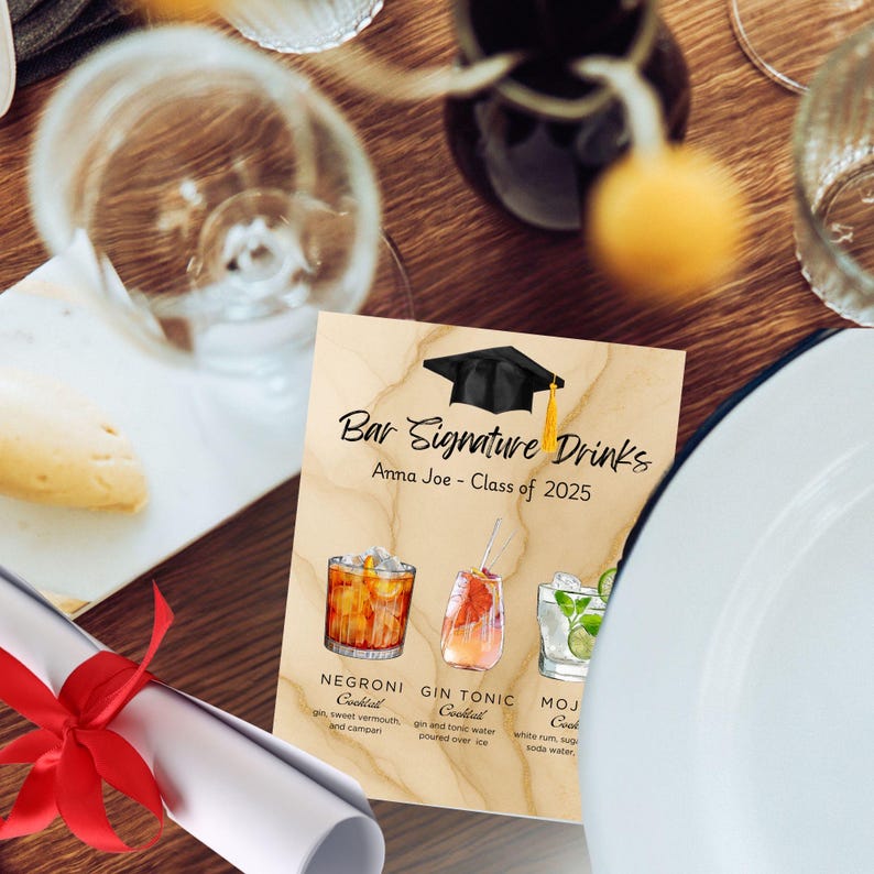 Graduation Bar Menu Sign Template, Printable Elegant Grad Party Drinks ...