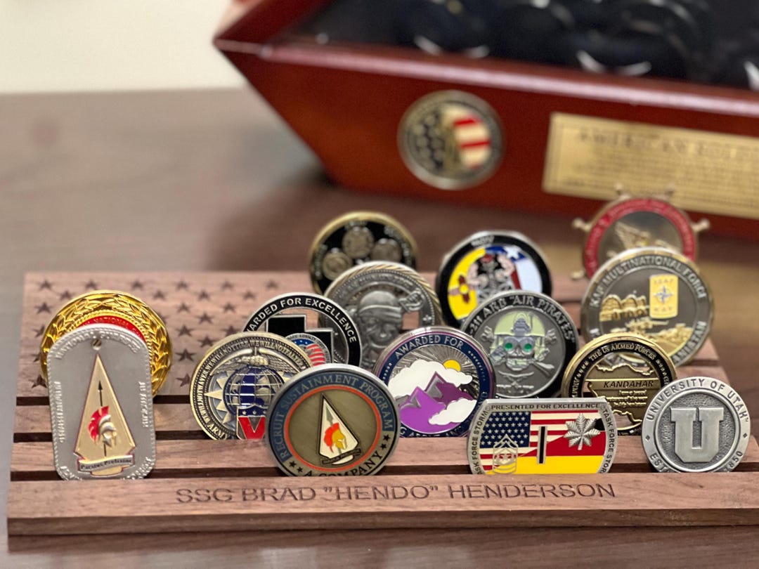 Challenge Coin Display (walnut Flag) - Etsy