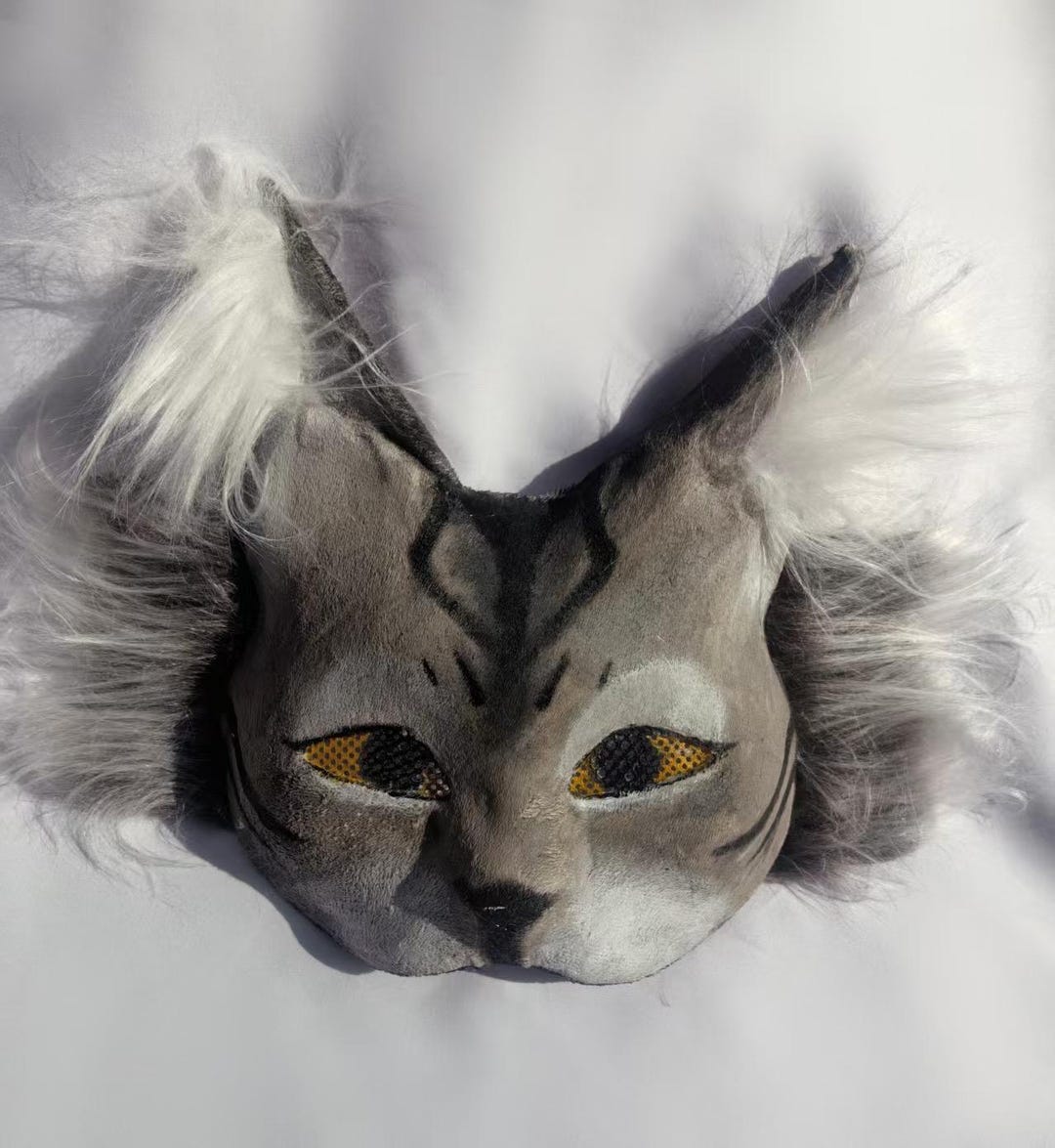 Gray Therian Cat Mask | Handmade Hybrid Animal Spirit Mask | Faux Fur ...