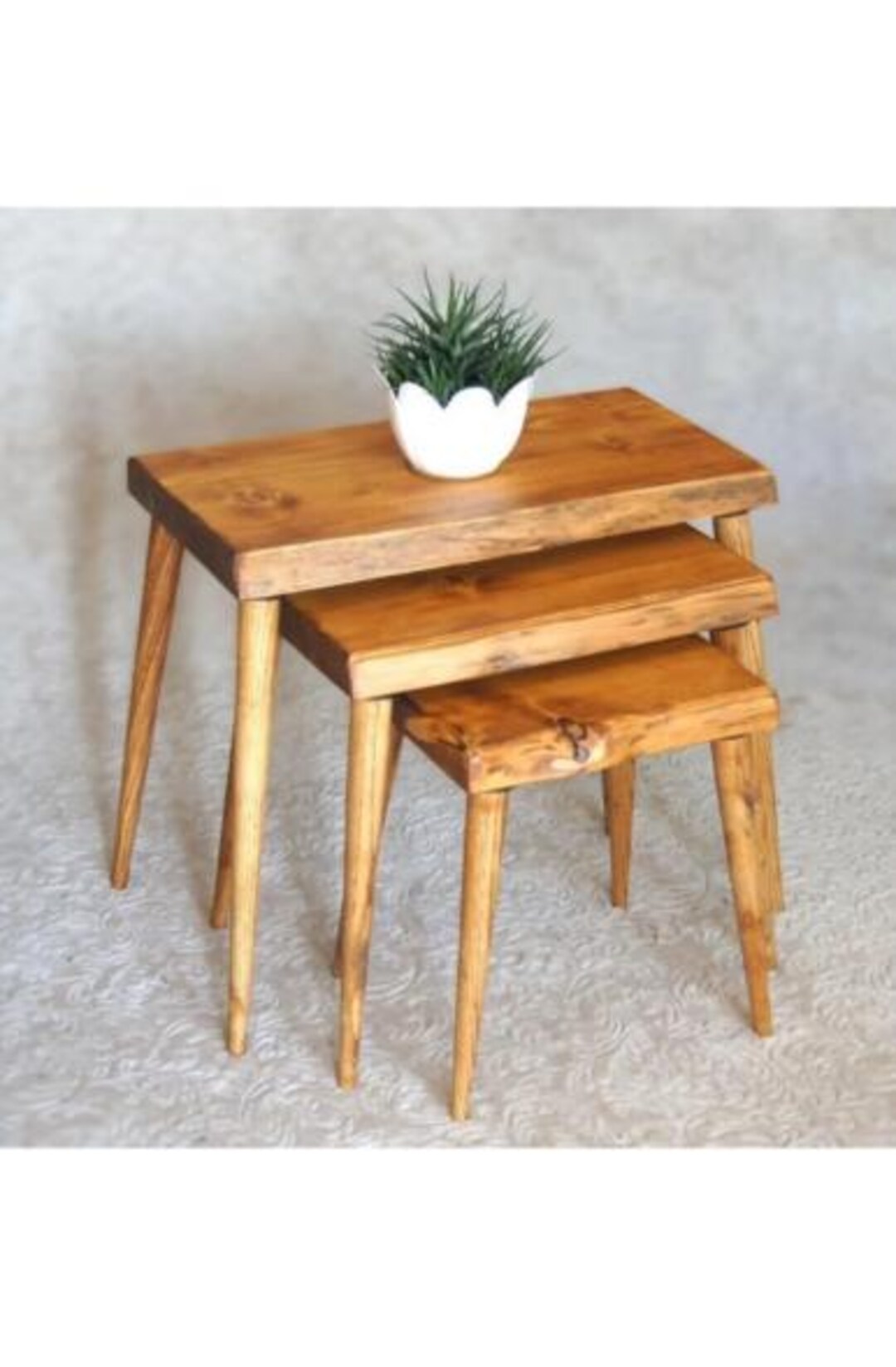 Handcrafted Wooden Nesting Triple Coffee Table Set – Three Sizes ...
