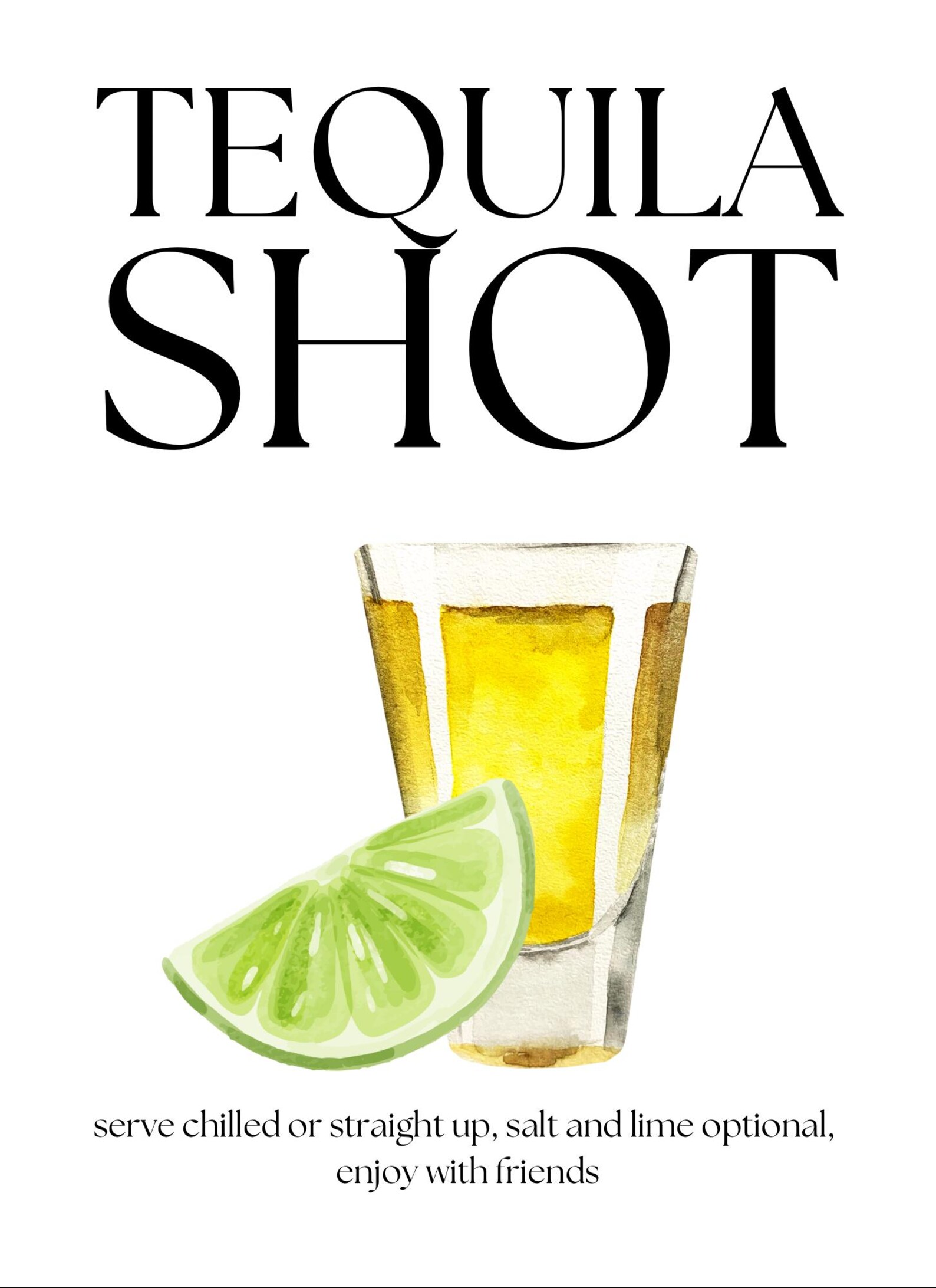 Tequila Shot Poster Wall Art, Bar Cart Decor - Etsy