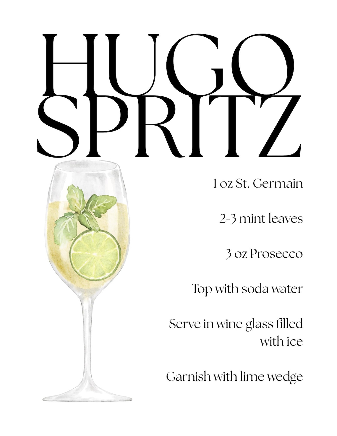 Hugo Spritz Recipe Print, Bar Cart Decor, Mixology Art (instant ...