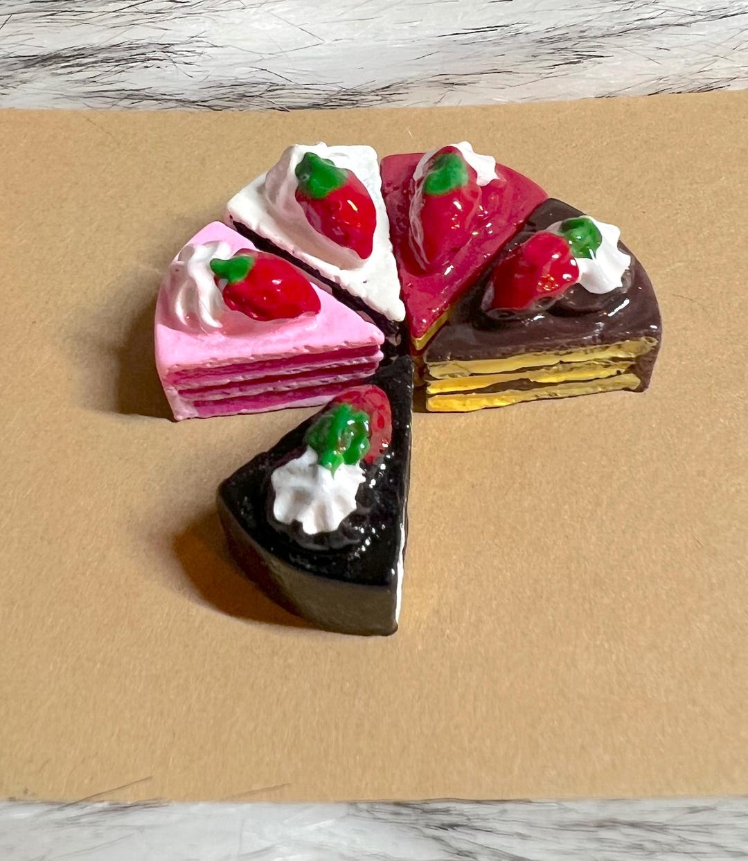 Mini Strawberry Cake Slice Set of 5 – Dessert Magnets or Push Pine - Etsy