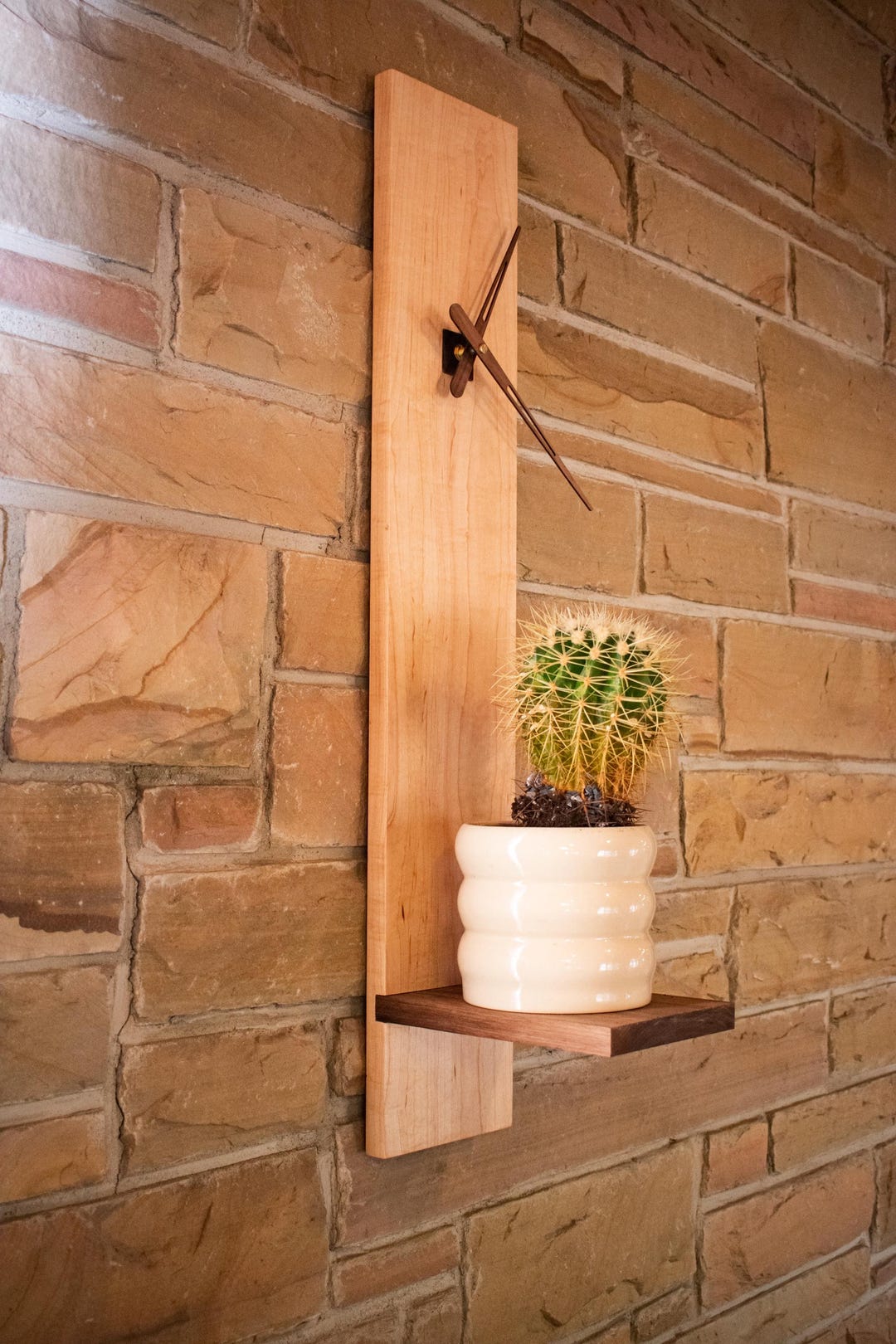 Handmade Hickory & Black Walnut Wall Clock With Shelf – Unique and ...