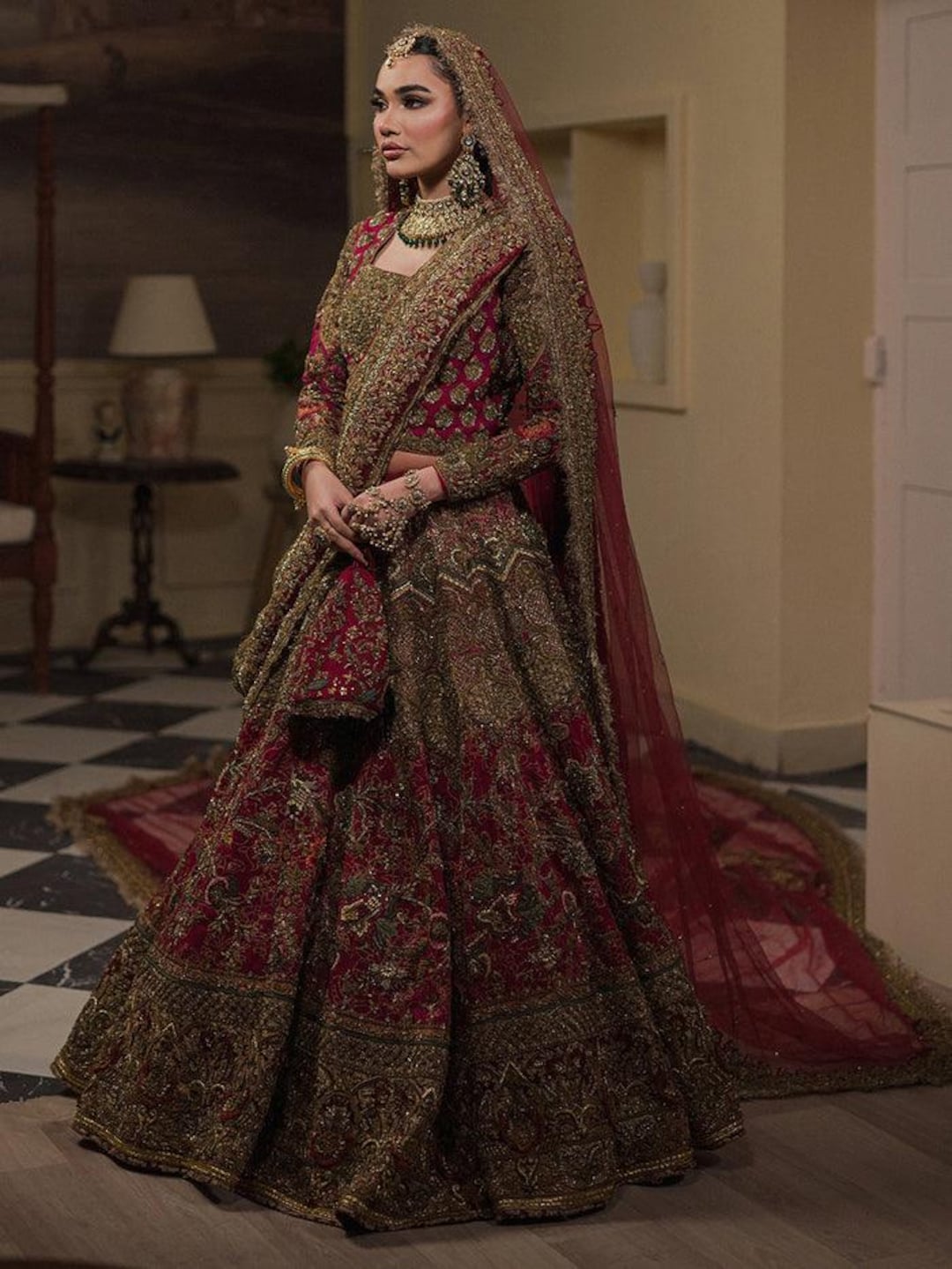 Regal Maroonish Pink Bridal Lehenga With Intricate Zari Embroidery ...