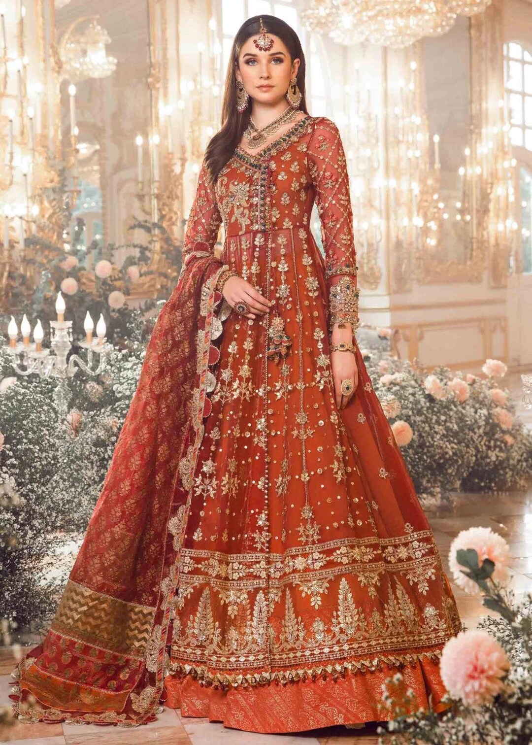 Majestic Rust-red Hand-embroidered Bridal | Pakistani Wedding Mehndi ...