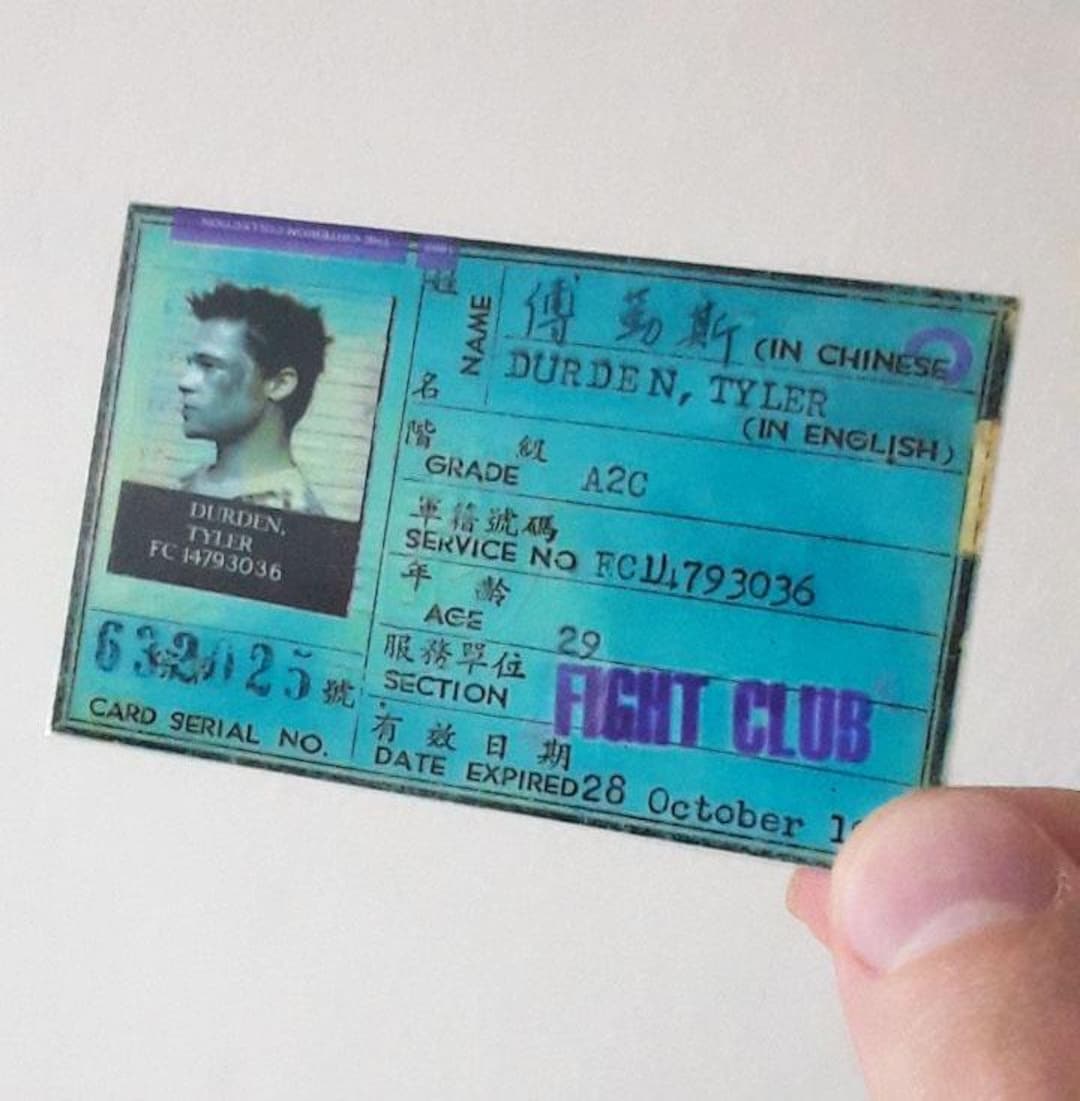 Tyler Durden ID Card and Fight Club Membership - 2 Piece in 1 Order - Etsy