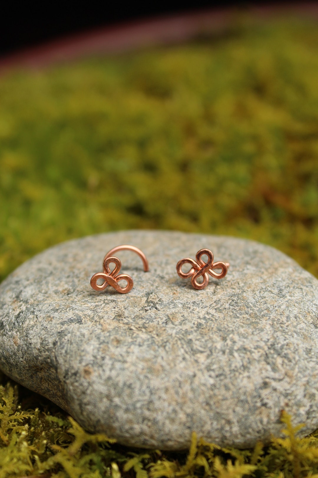 Hammered Copper Nose Stud - 3-leaf OR 4 Leaf Clover - Screw OR L-shape ...