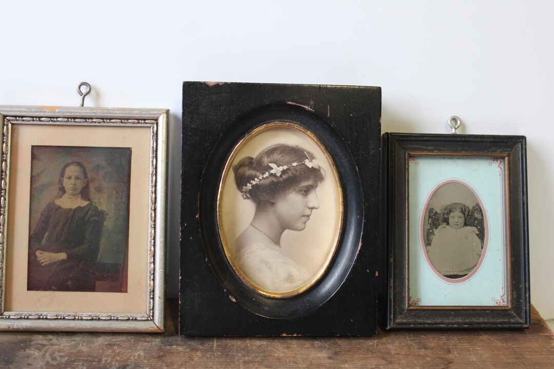 Set of Three Antique Framed Photos Tintype Miniature Picture Frame ...