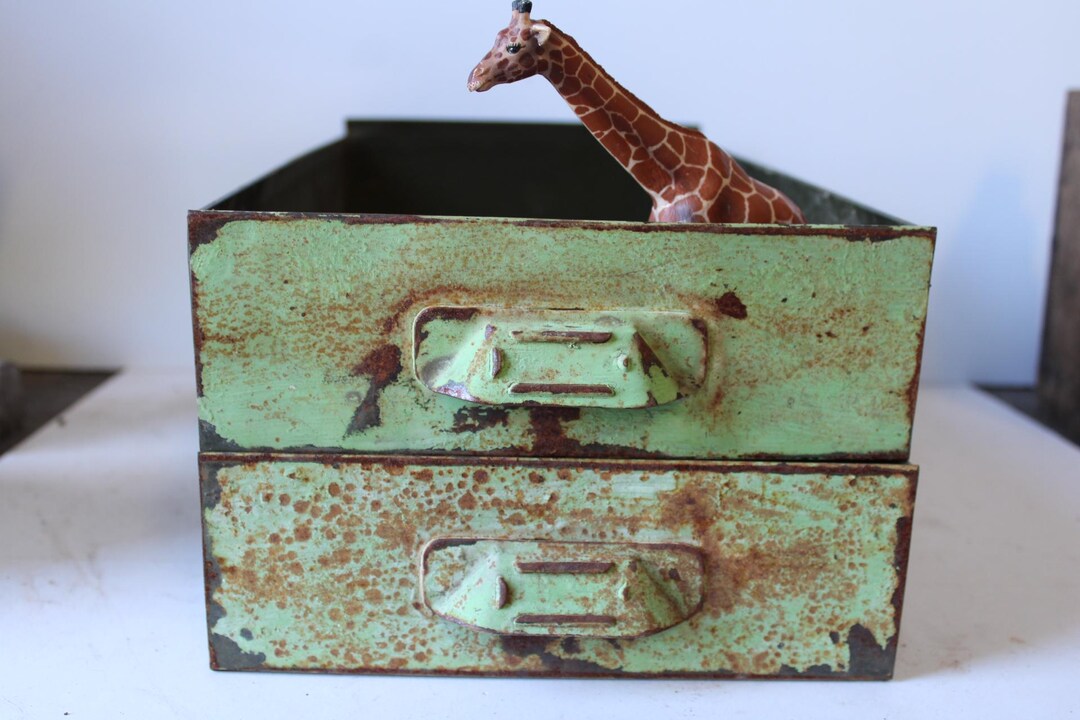Two Vintage Metal Drawers GREEN File Cabinet Large Rustic Tool Supply ...