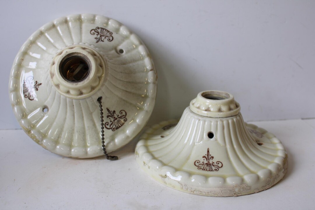 Two Vintage White Porcelain Light Fixtures Ceiling Wall Mount ...