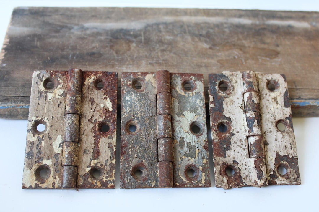 Three Antique Hinges Door Cabinet Hardware Rustic Chippy Aged Iron ...