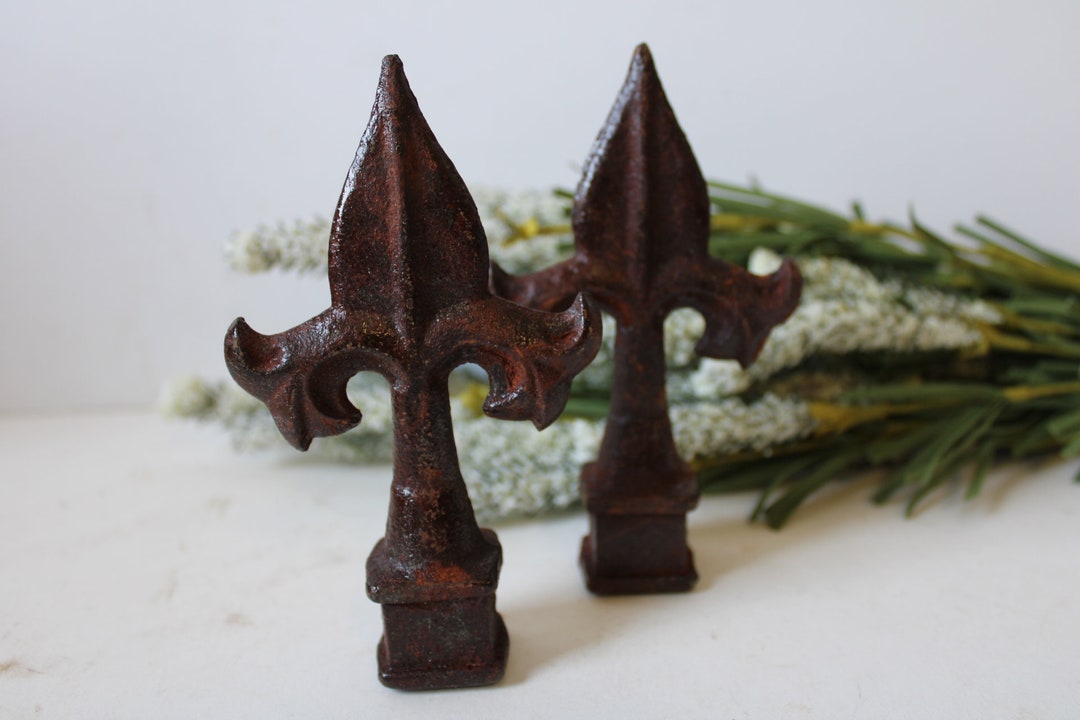 Two Vintage Metal Fence Finials Architectural Salvage Fleur De - Etsy