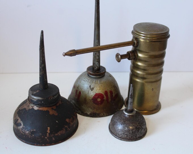 Four Vintage Oil Cans Variety Brass Eagle No. 66 Nozzle Garage ...