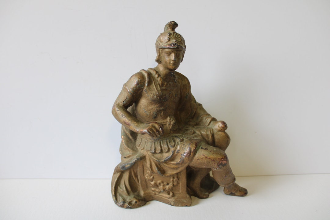 Antique Statue Sitting Man Roman Greek Soldier Spelter Clock Lamp ...