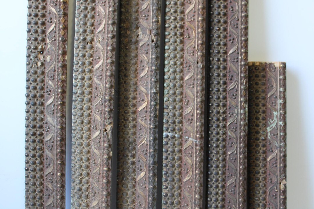 6 Salvaged Wood Boards Rails Ornate Aged Antique Gold Beaded Trim ...