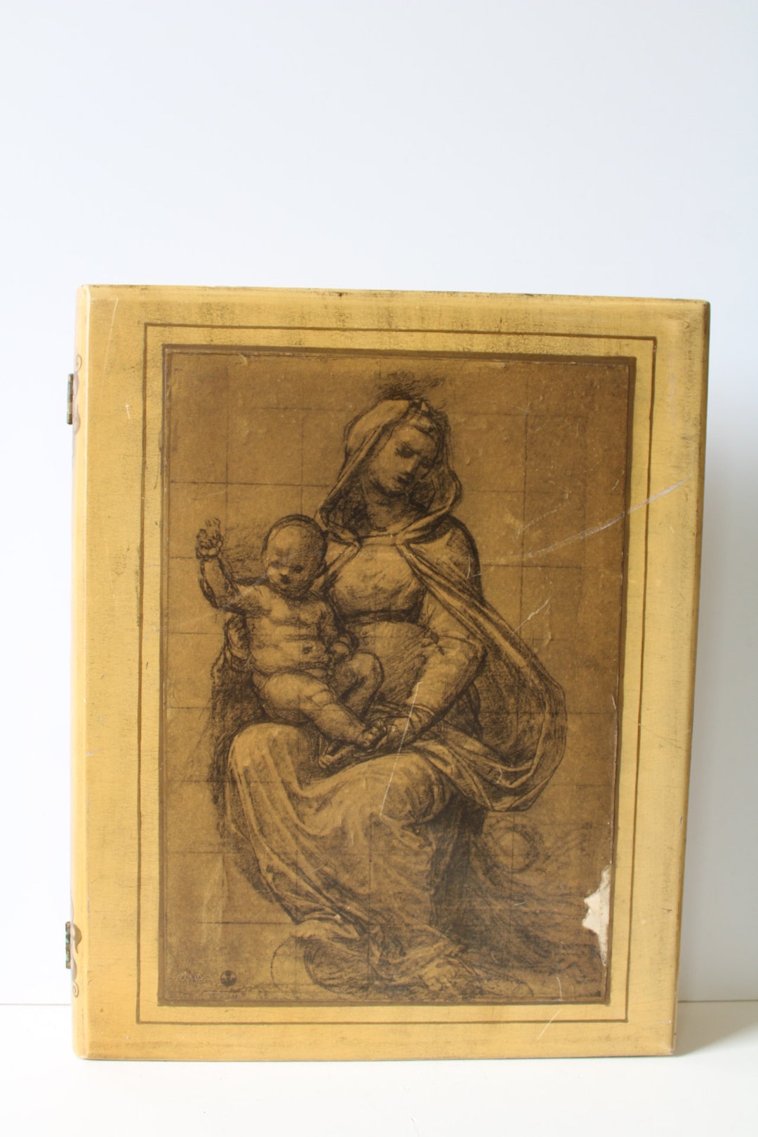 Vintage Wood Box W/ Madonna and Child Religious Art Blessed Mother Mary ...