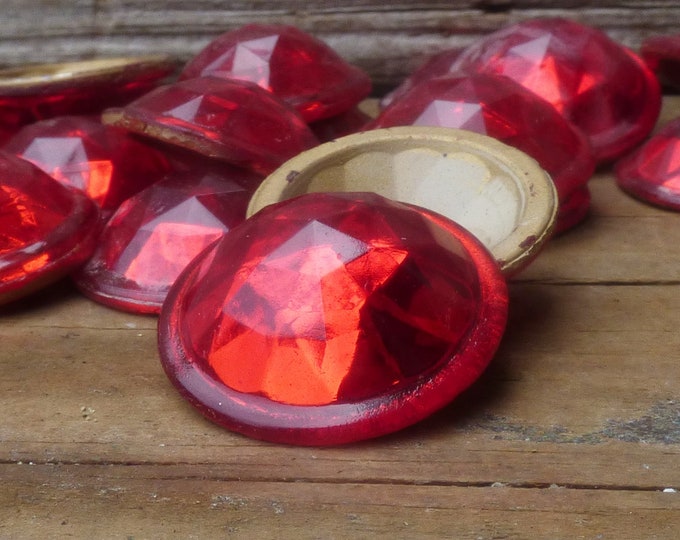 Twelve 12 Vintage Red Glass Reflectors License Plate Faceted Jewel ...