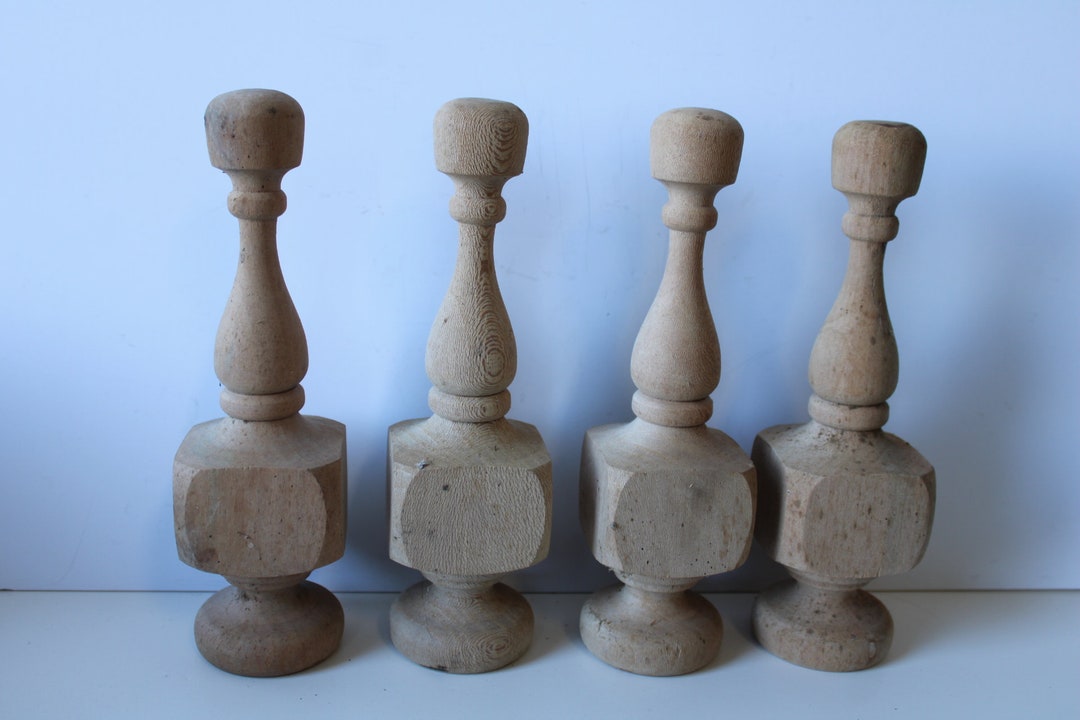 Four Vintage Wood Finials Post Cap Wood Topper Garden Home Supplies ...