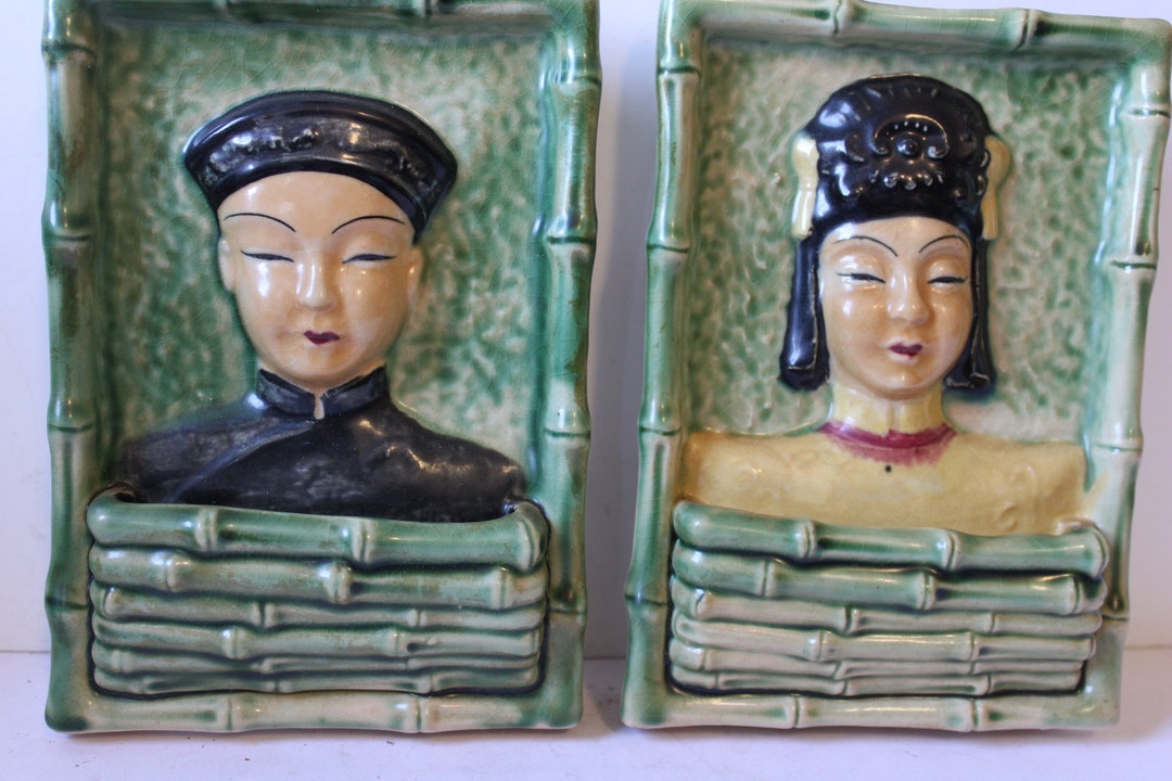 Two Vintage Japan Asian Wall Pockets Vase Bamboo Matching Set Pair - Etsy