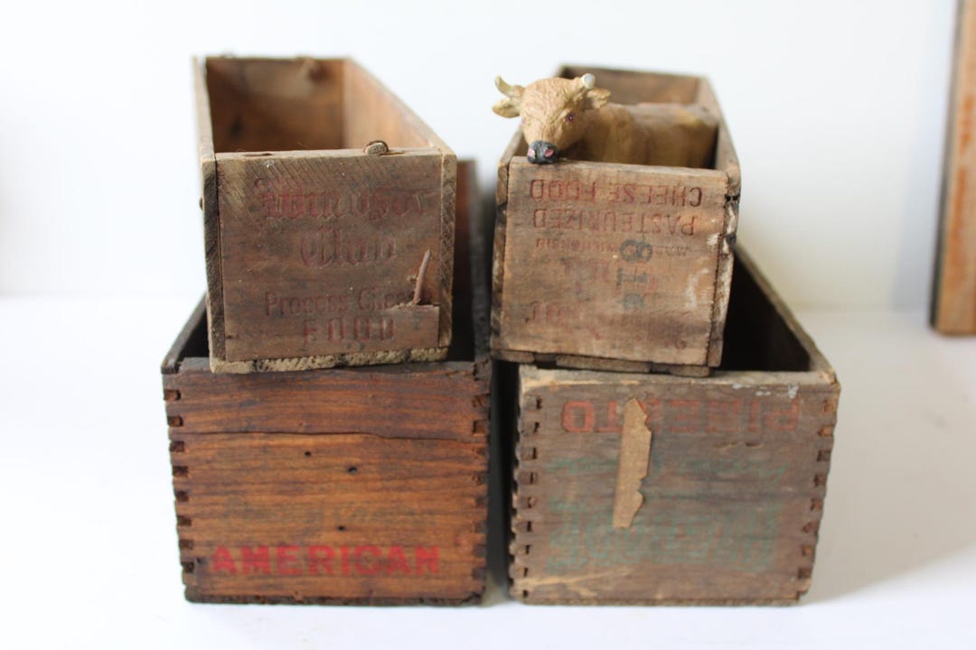 Four Vintage Wood Cheese Boxes Tool Storage Rustic Primitive Planter ...