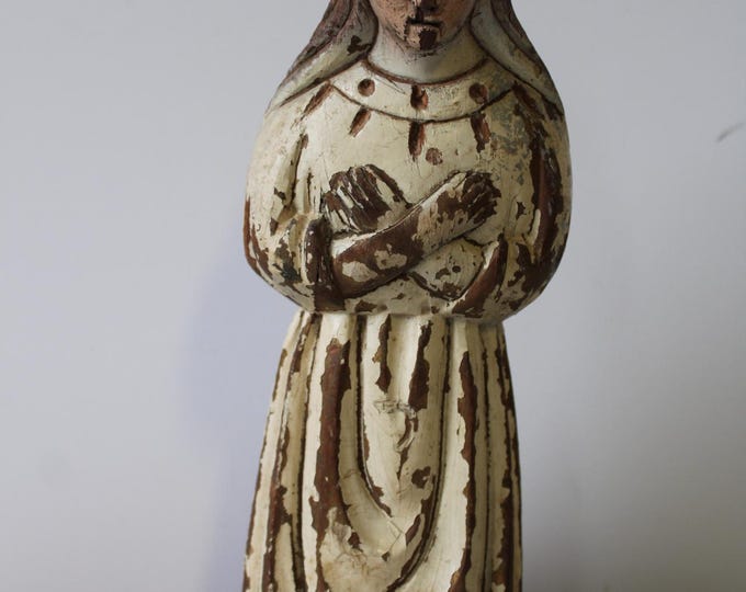 Vintage Religious Santos Statue Carved Wood Madonna Mary Saint Old ...