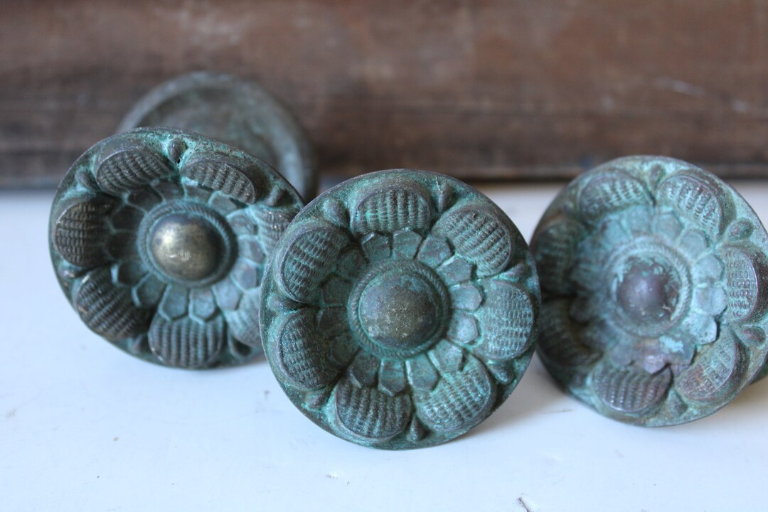 3 Antique Brass Rosettes W/ Back Plates Knobs Decorative Embellishment ...