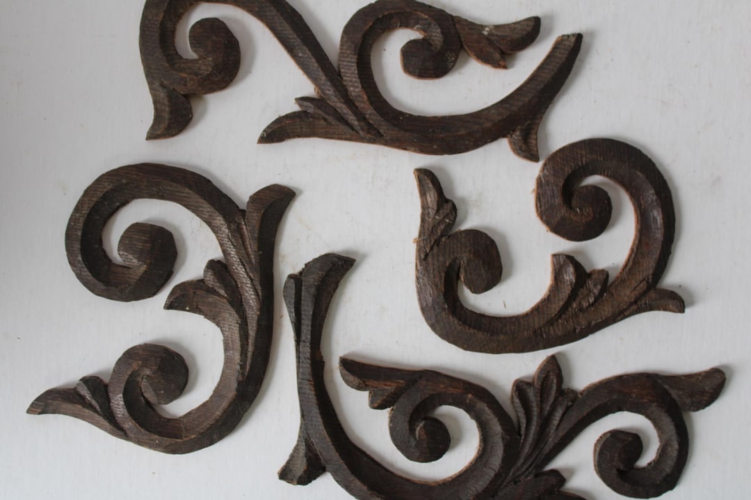 Group of 4 Vintage Wood Appliques Architectural Salvage Antique ...