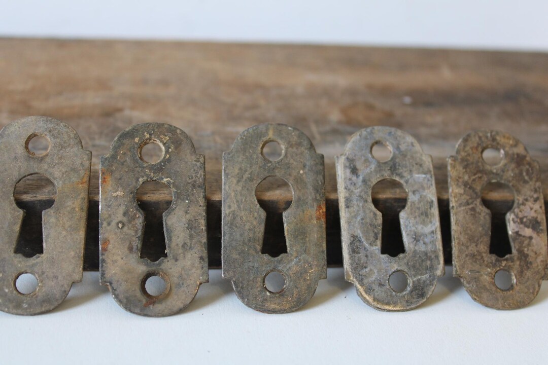 Lot 5 Vintage Keyhole Plates Nickel Plated Brass Aged Drawer Cabinet ...