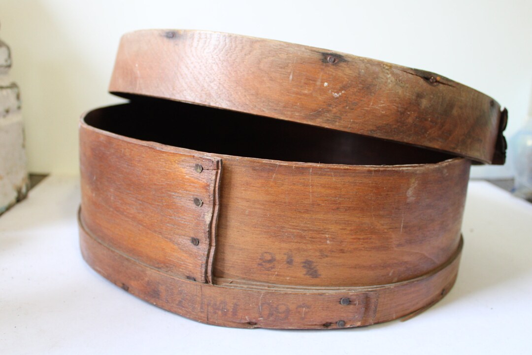 Large Vintage Wood Round Box W/ Lid Rustic Primitive Supply Storage - Etsy