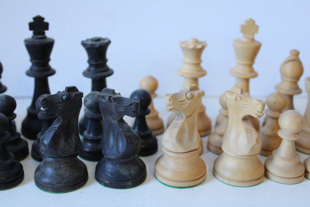 Vintage Wood Chess Set Pieces 32 Game Parts - Etsy