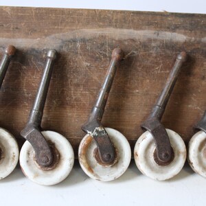 5 Vintage Casters White Porcelain Wheels Antique Set Furniture ...